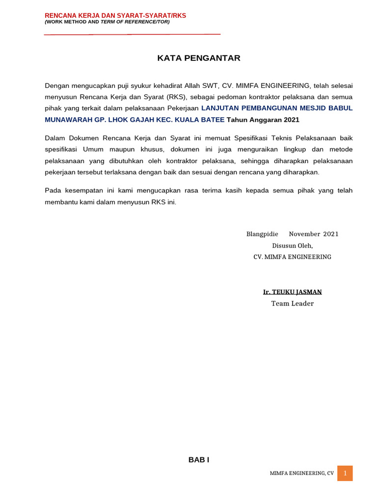 RENCANA KERJA DAN SYARAT LHOK GAJAH | PDF