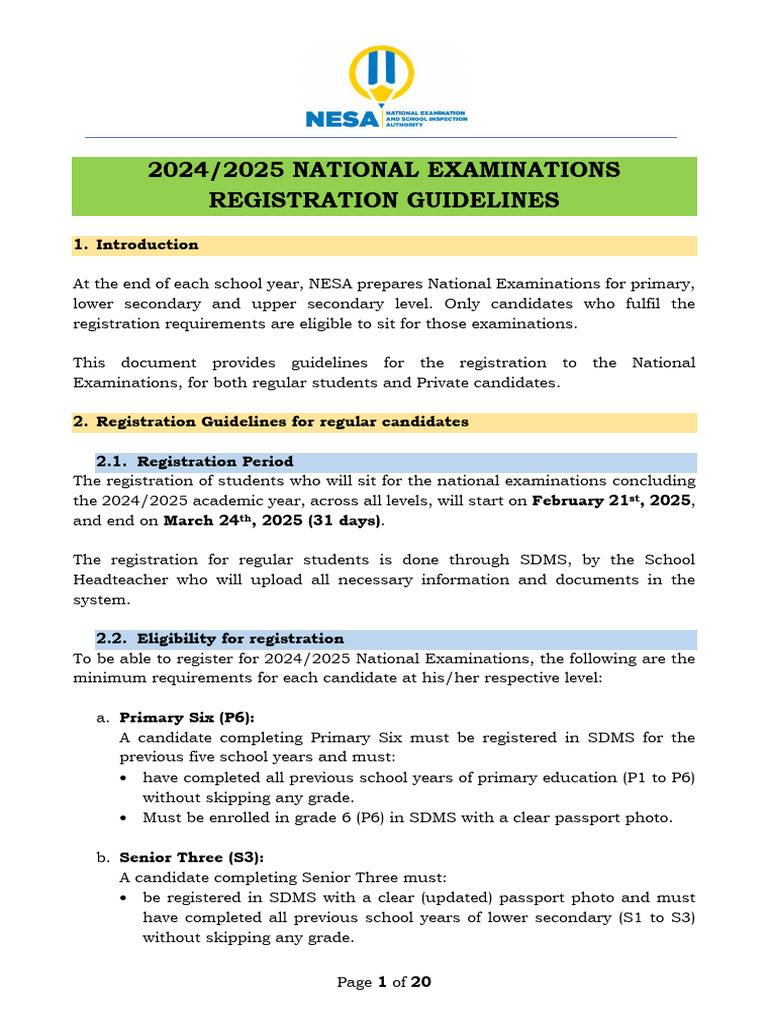 NESA 2024/2025 Exam Registration Guide | PDF | Identity Document