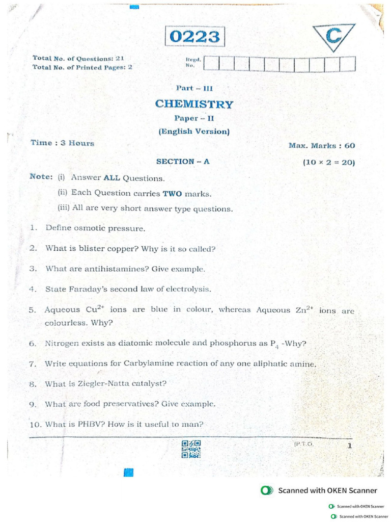 Govt Prefinal Chemistry QP | PDF