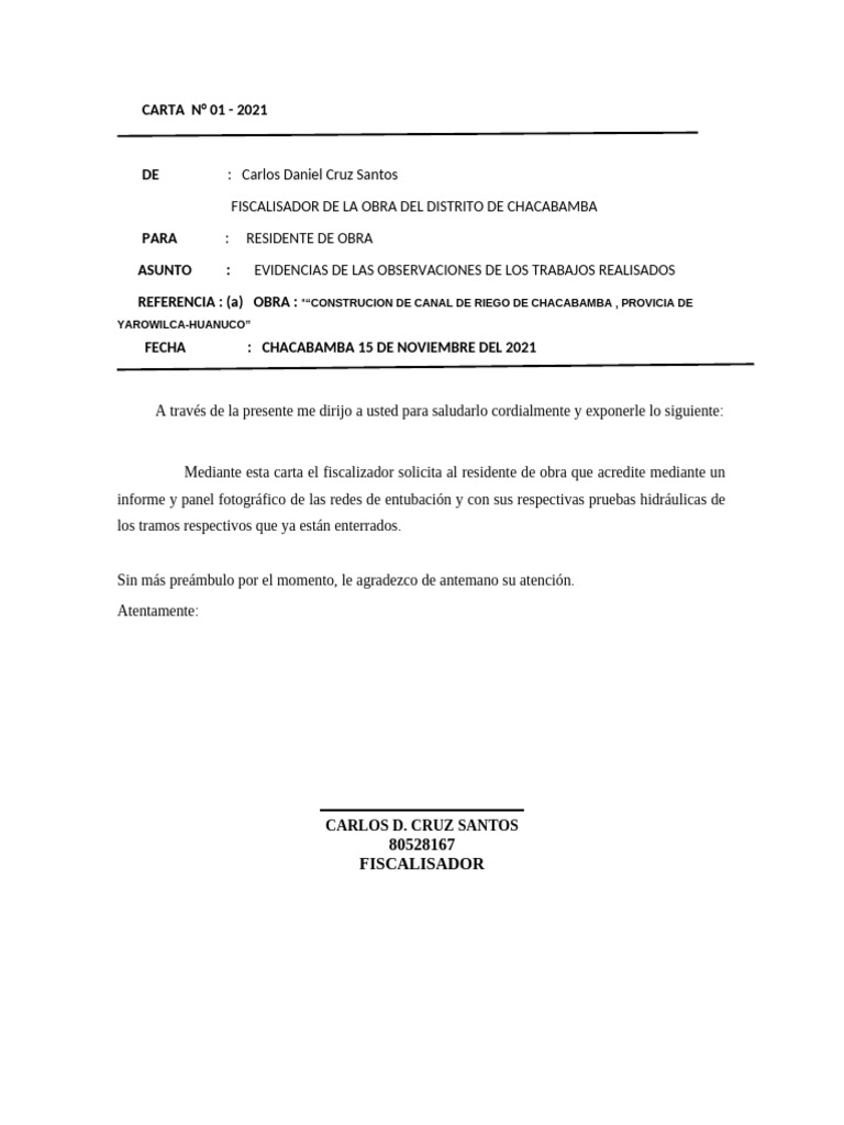 CARTA 1 Residente | PDF