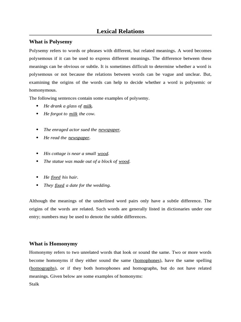 Lexical Relations- english | PDF | Ambiguity | Semantics