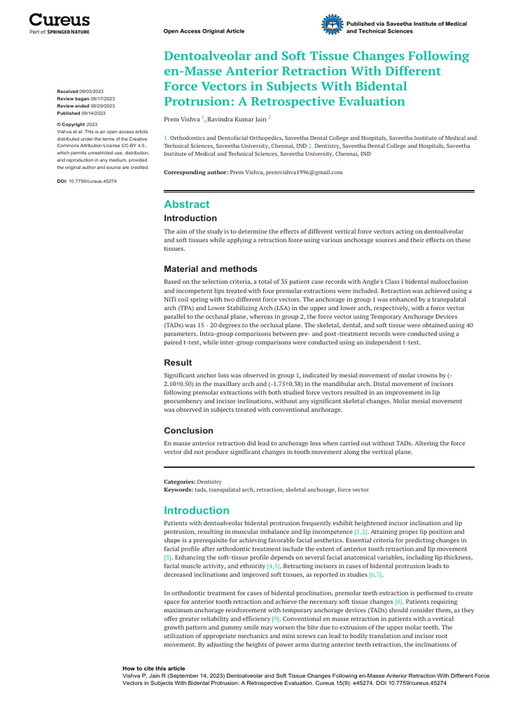 Dentoalveolar and Soft Tissue Changes Following en Masse Anterior ...