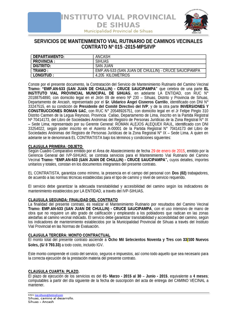 CONTRATOS #015 San Juan de Chullin Cruce Saucipampa | PDF | Arbitraje | Árbitro