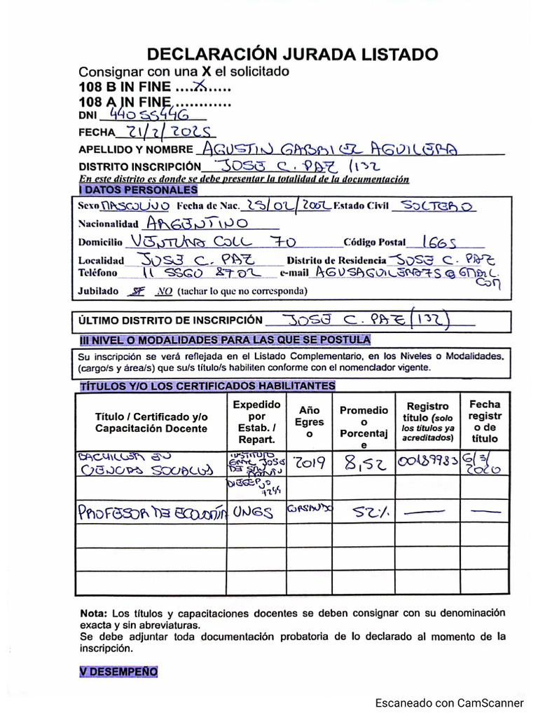 Declaracion Jurada 108b Infine | PDF