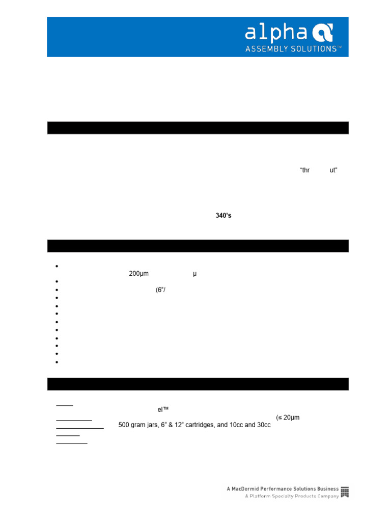 ALPHA OM 340 Solder Paste Datasheet | PDF
