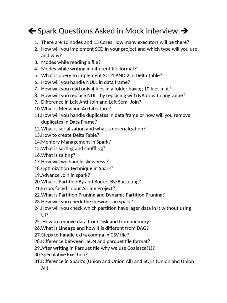 Spark Questions Asked in Mock Interview | PDF