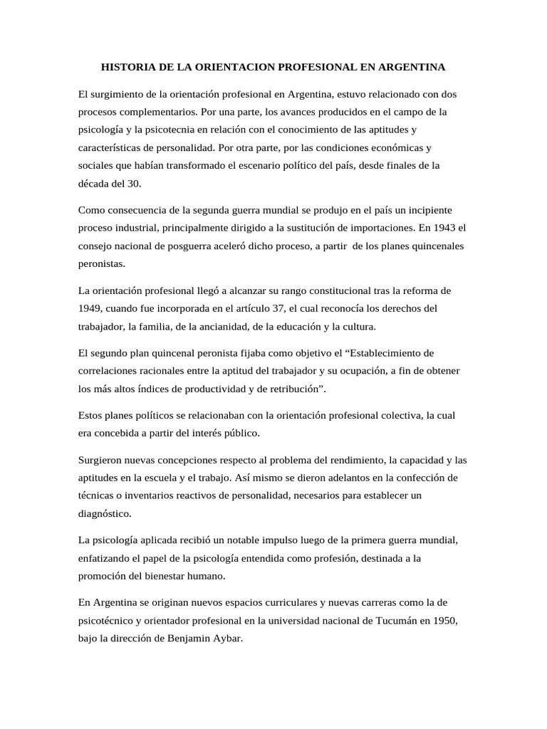 Orientacion Vocacional - Historia de La Orientacion Profesional en ...