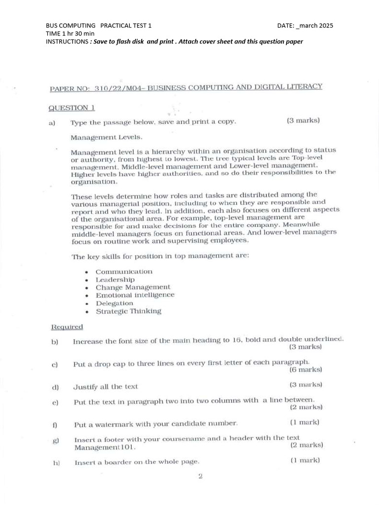 Bus Comp Prac Test 1 2025 | PDF