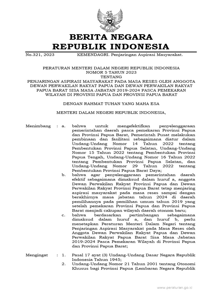 Permendagri Nomor 5 Tahun 2023 | PDF