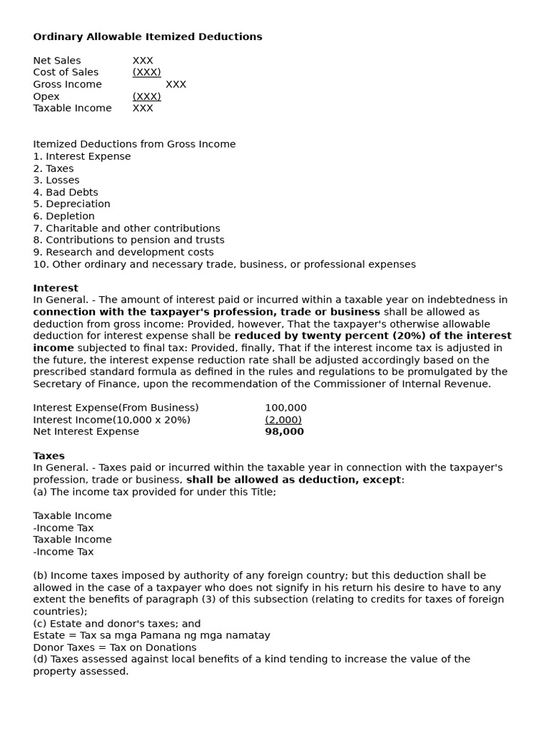 Ordinary Allowable Itemized Deductions | PDF | Tax Deduction | Expense