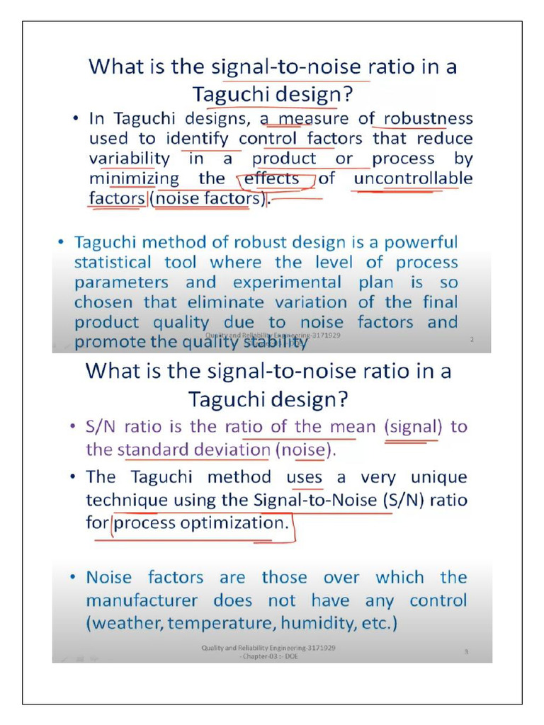 Signal To Noise Ratio - SN Ratio | PDF