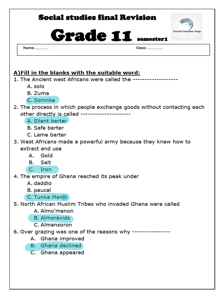 Social Studies Grade 11 Final Revision Sem 1 - Edited | PDF | Africa