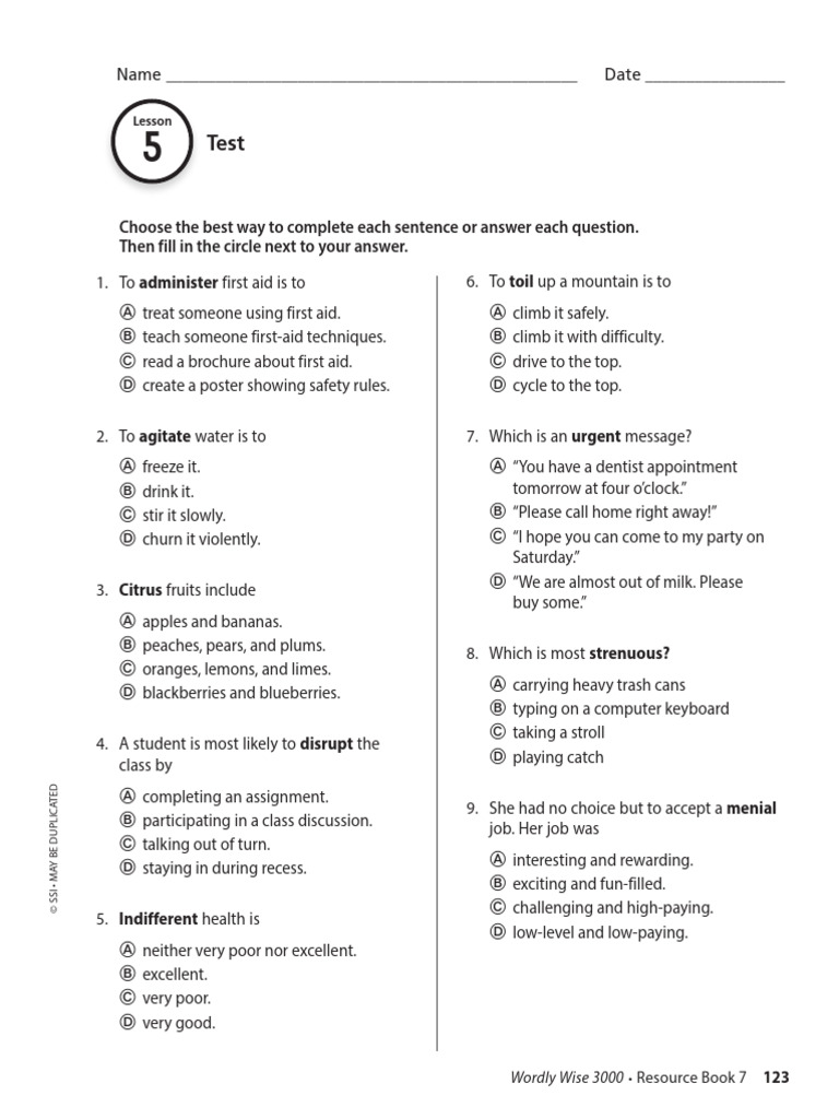 Wordly Wise 3000 Lesson 5-7 Test | PDF