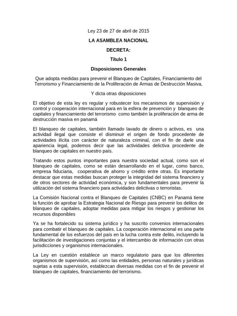Título 1 (Resúmen) Disposiciones Generales | PDF