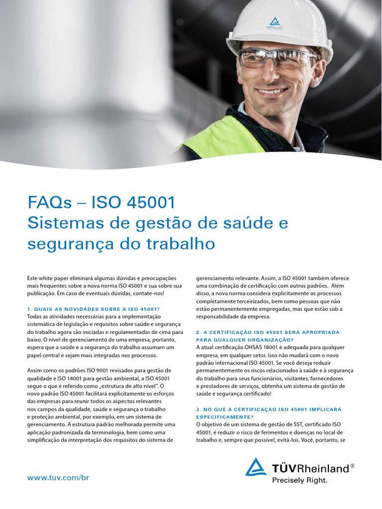 Tuv Rheinland Iso 45001 Faq PT | PDF
