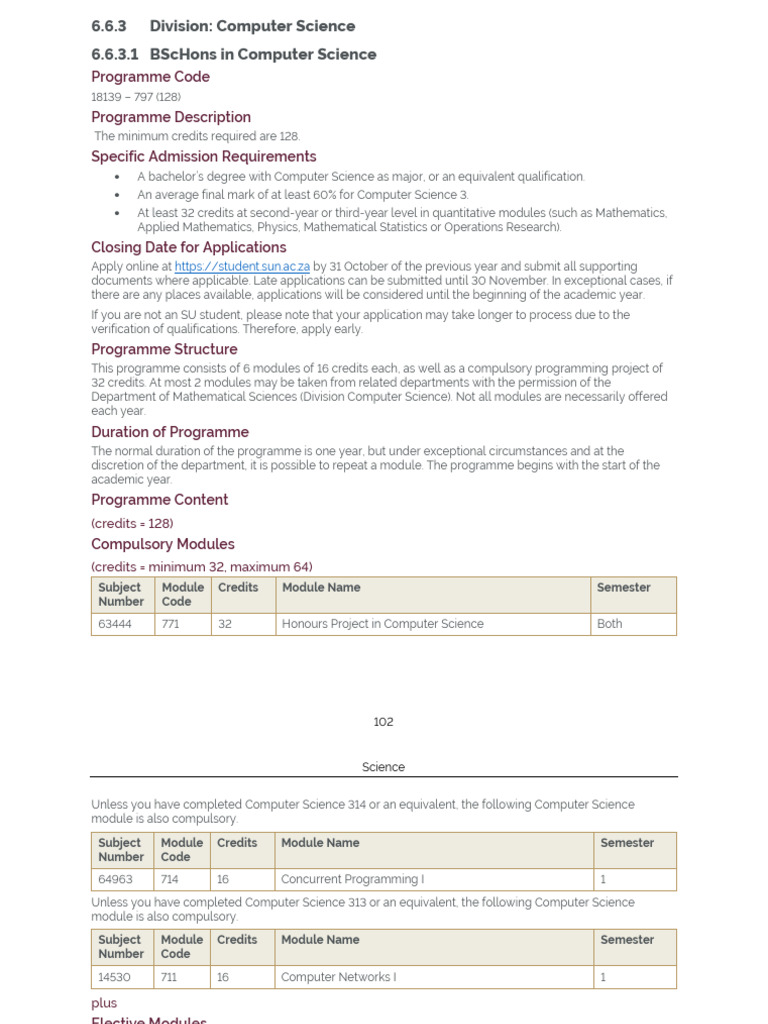 BScHons in Computer Science Overview | PDF | Academic Degree | Thesis