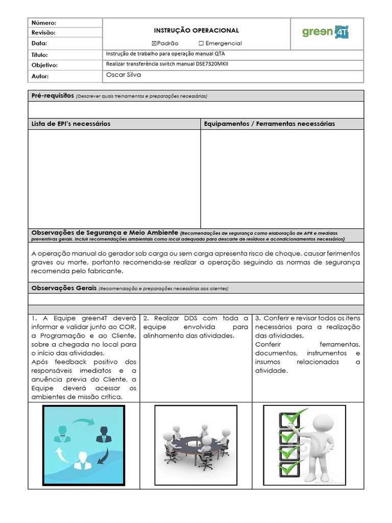 1 - Template Instrução Operacional Manual Elétrico - QTA - Rev00 | PDF ...