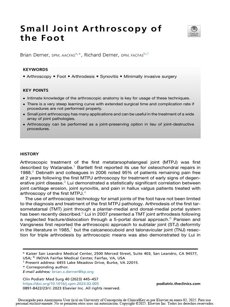 Small Joint Arthroscopy of The Foot | PDF | Foot | Toe