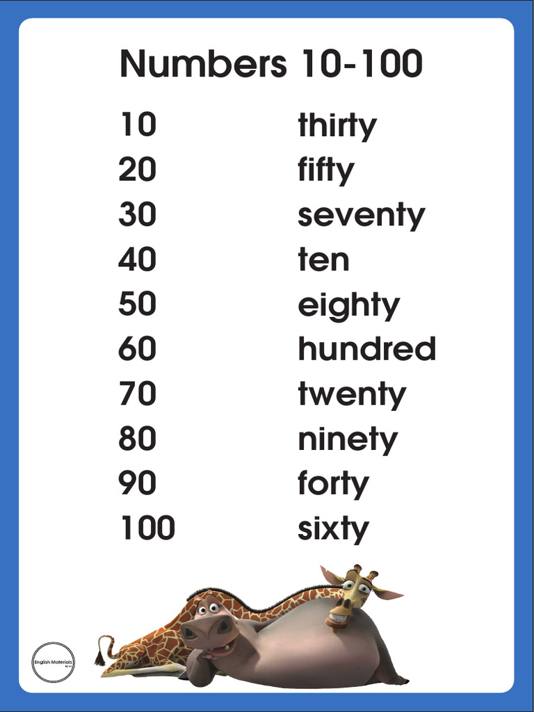 Numbers 10-100 in English | PDF