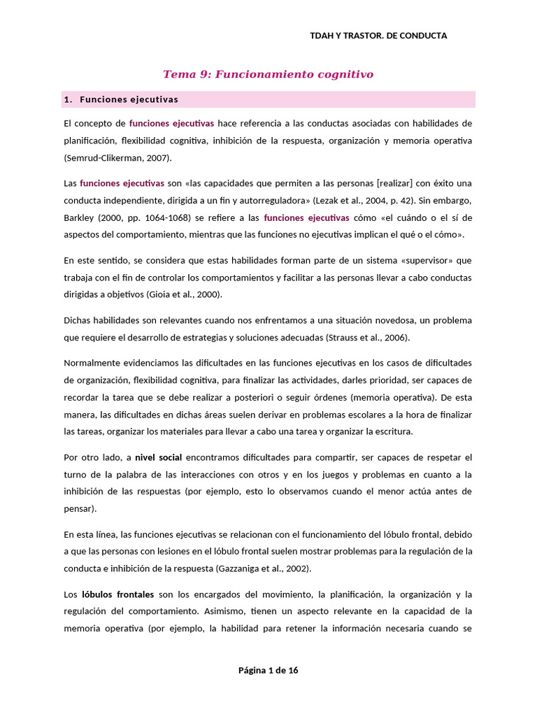 Tema 9 - Funcionamiento Cognitivo | PDF | Atención | Memoria