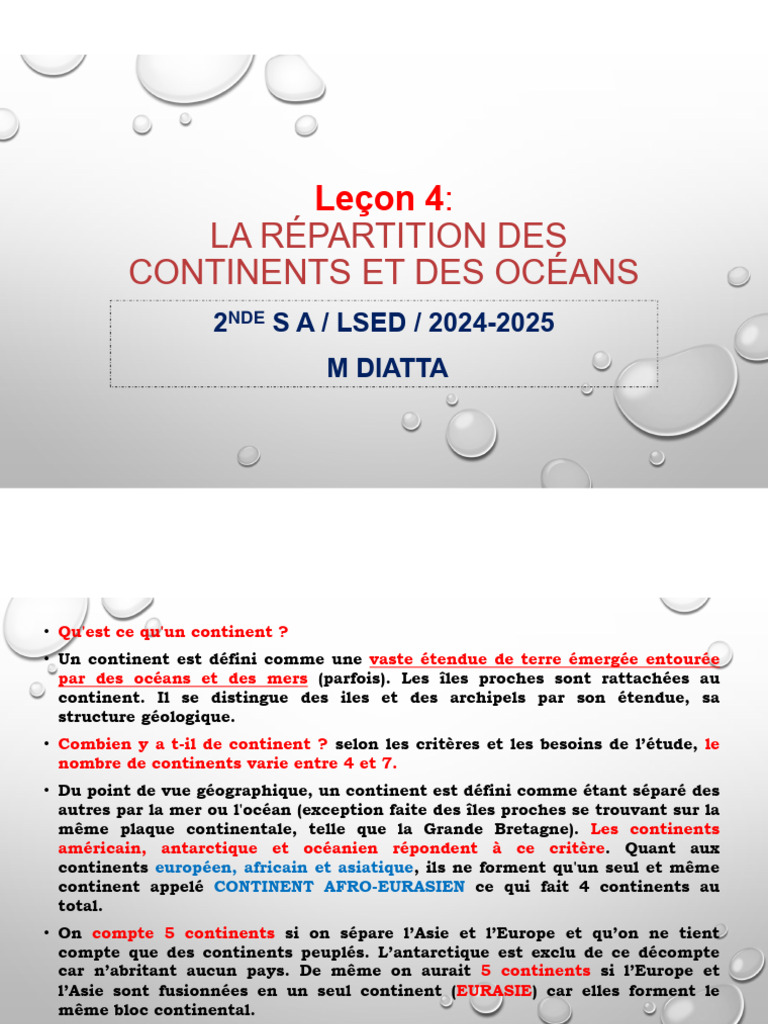 Répartition des continents et océans | PDF | Continent | Mer