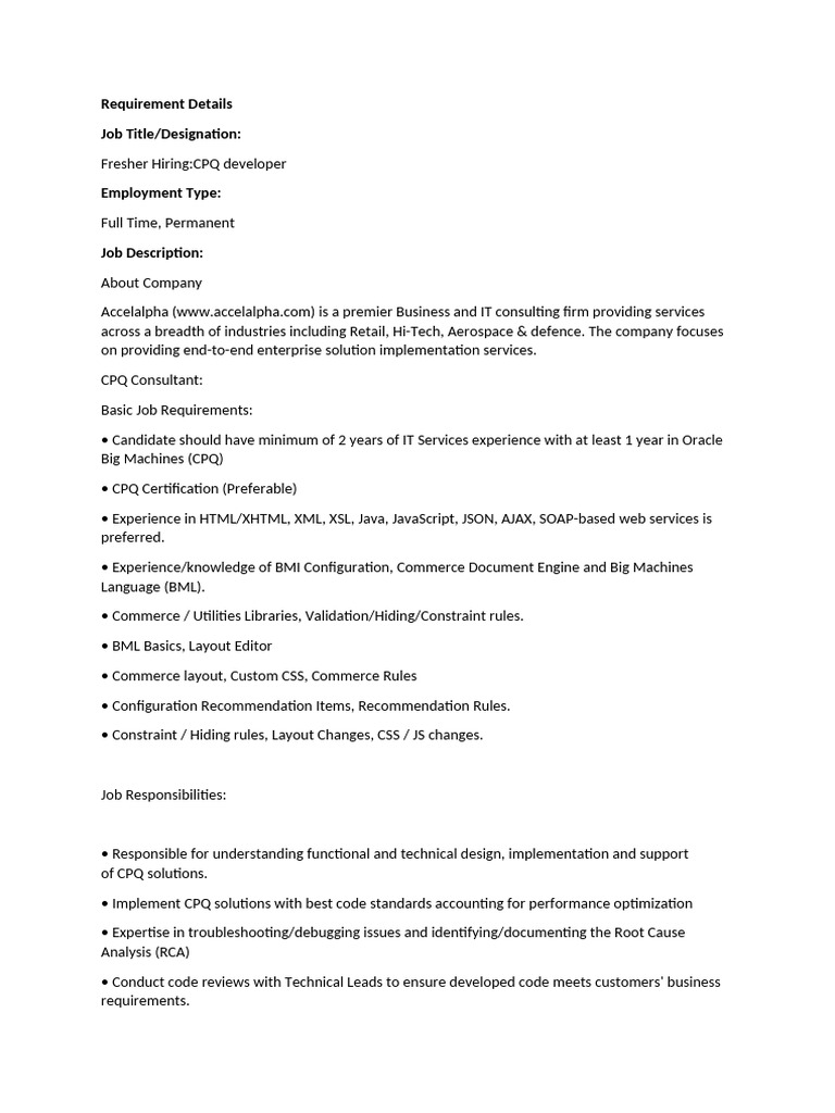 Fresher JD CPQ | PDF