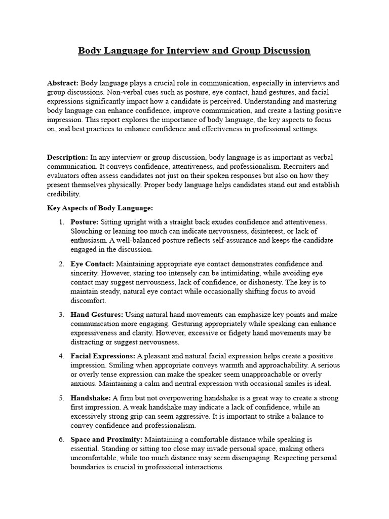 Body Language in Interviews & Discussions | PDF | Body Language ...