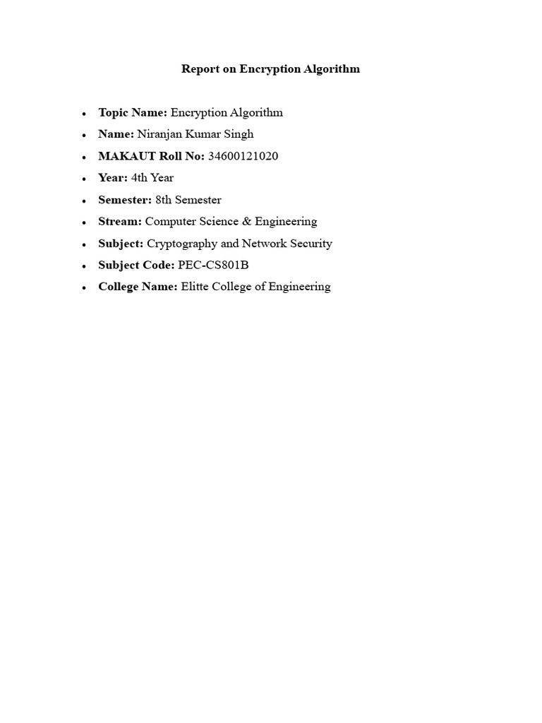 Niranjan Kumar Singh Encryption Algorithm | PDF | Encryption | Key (Cryptography)