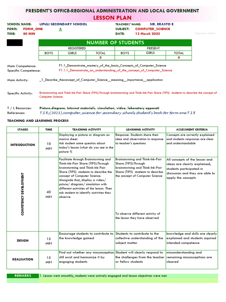 CBC Lesson Plan - COMP STUDIES | PDF | Brainstorming | Lesson Plan
