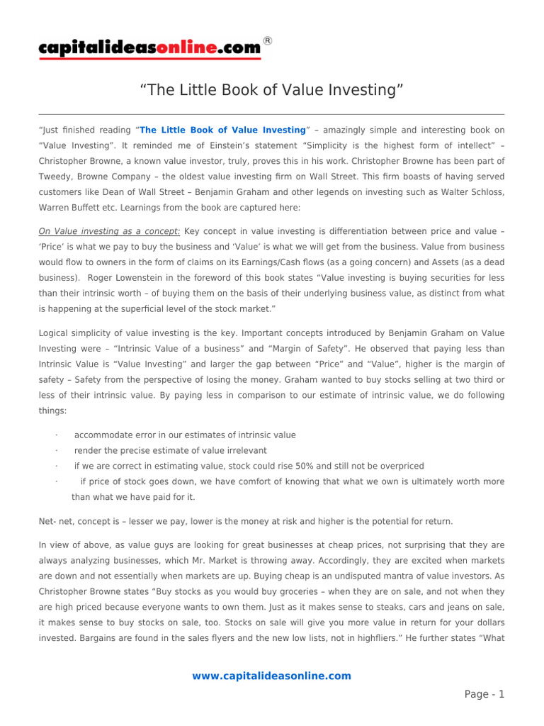 The Little Book of Value Investing | PDF | Value Investing | Investing