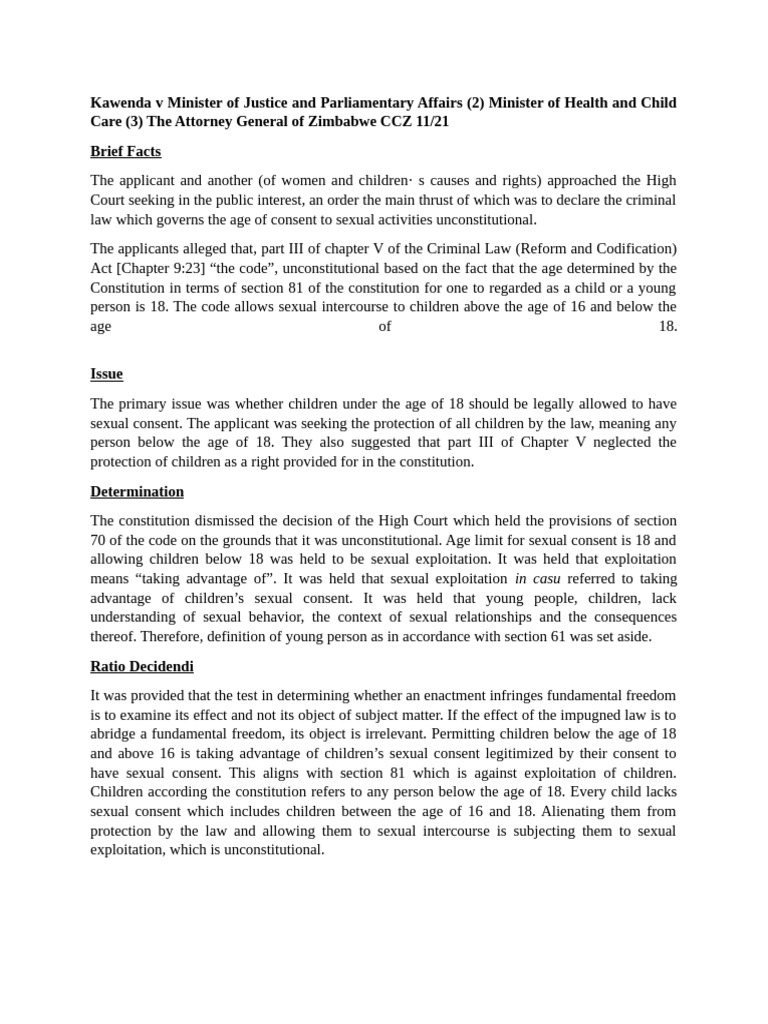 Kaweda v Minister of Justice and Parliamentary Affairs[1] | PDF ...