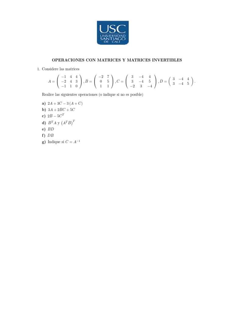 Taller 1.3 Operaciones Con Matrices | PDF