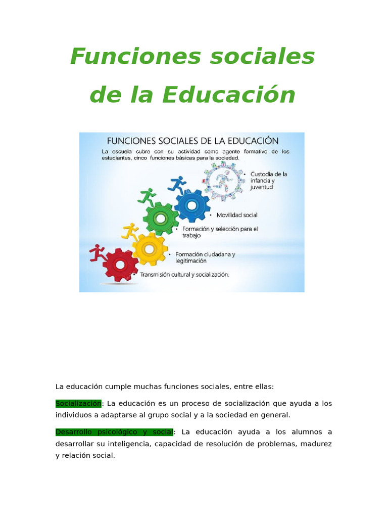 Funciones Sociales de la Educación | PDF | Mobilidad social | Socialización