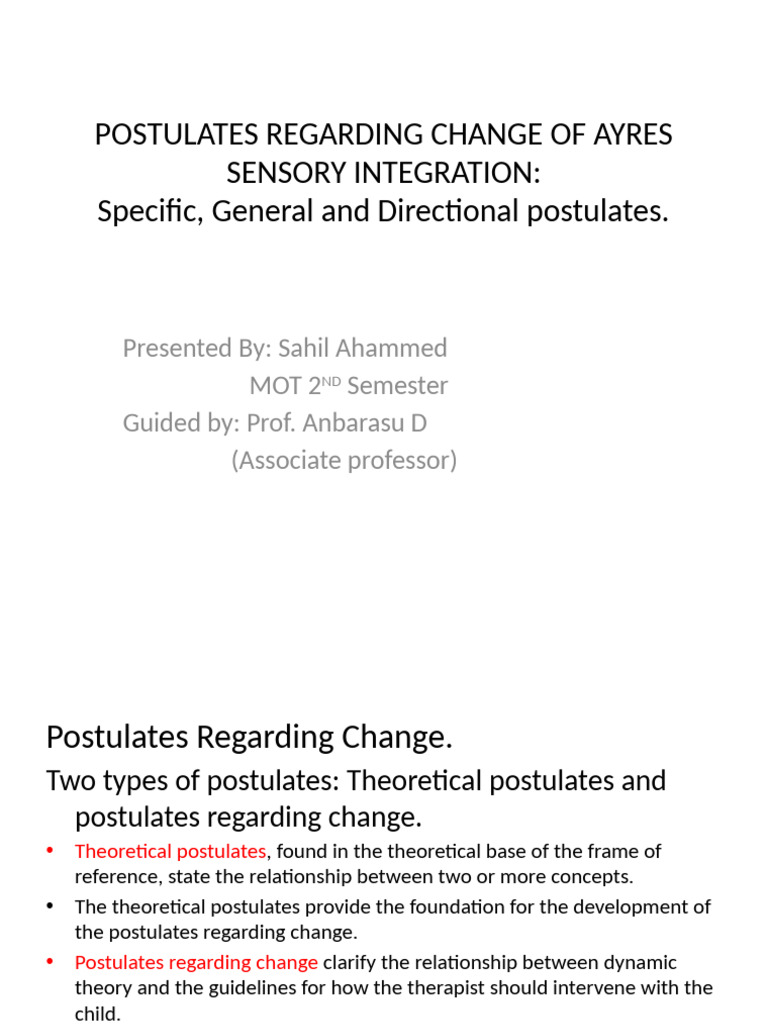 Ayres Sensory Integration Postulates | PDF | Somatosensory System ...