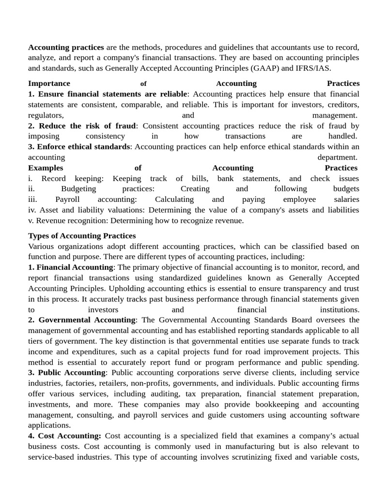 Accounting Practices Are The Methods | PDF | Accounting | Audit