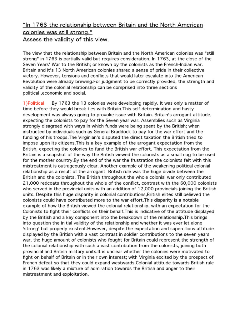 History Colonial Relationship Essay | PDF | British Empire | Thirteen ...