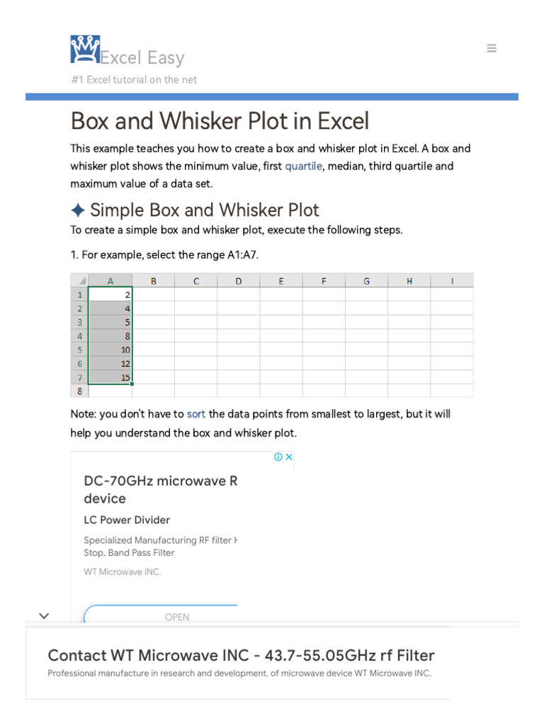 Box and Whisker Plot in Excel - Step by Step Tutorial | PDF | Quartile | Statistical Analysis