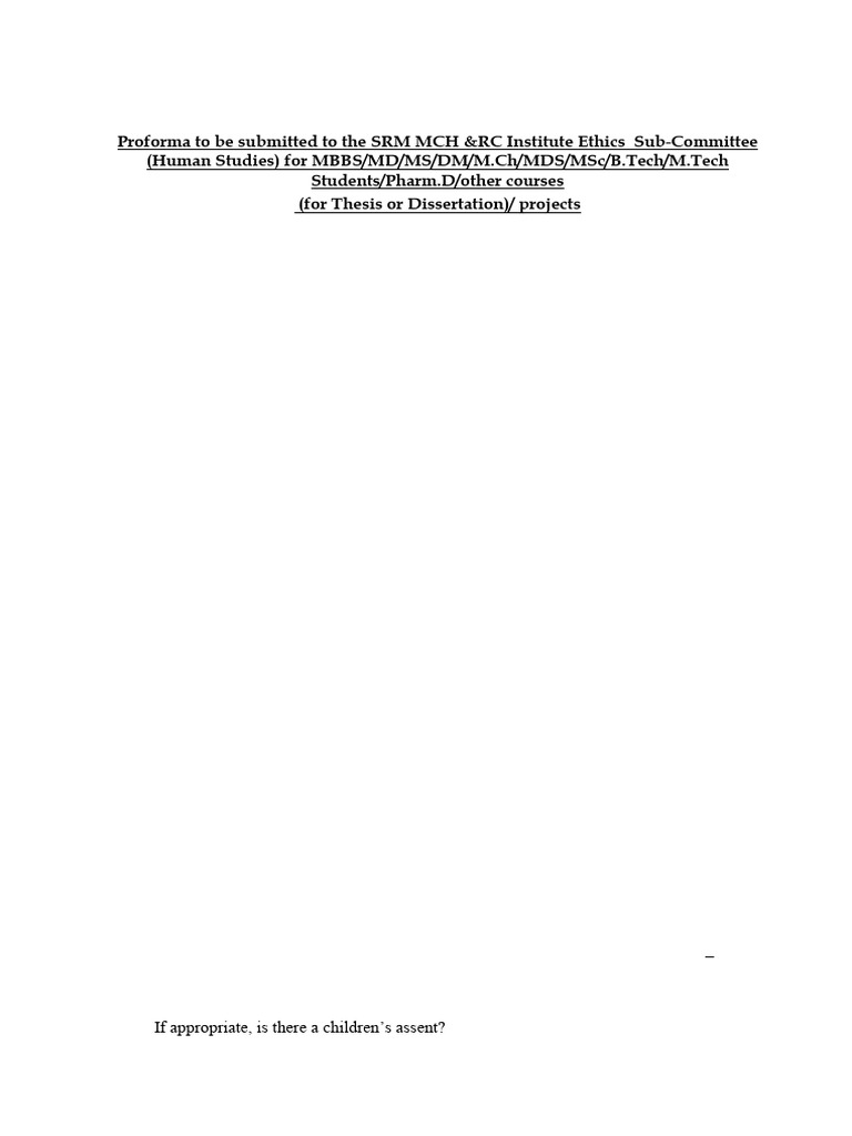 Ethics Committee Proforma for Research | PDF