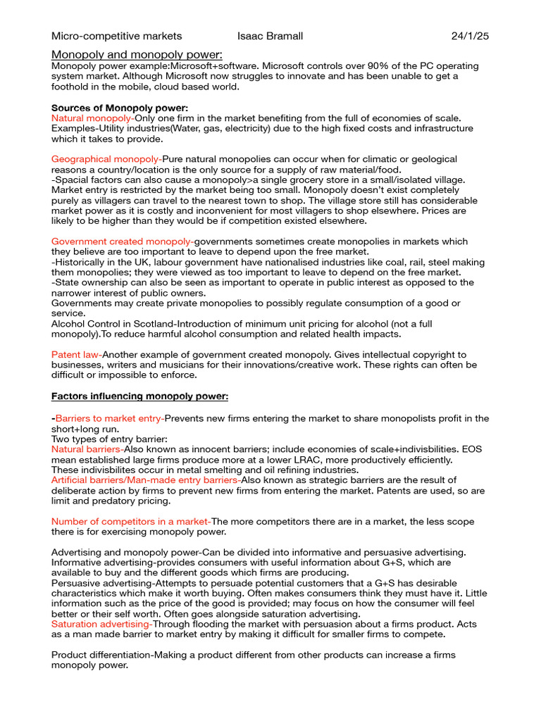 Understanding Monopoly Power Dynamics | PDF | Monopoly | Market (Economics)