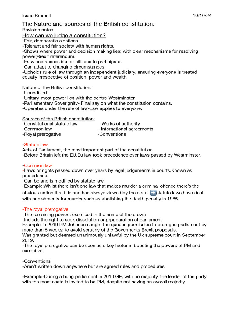 Sources of The British Constitution | PDF | Constitution Of The United Kingdom | Parliament