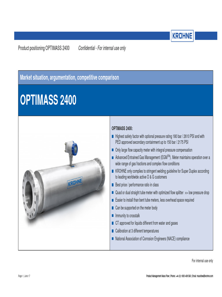 Product Positioning For OPTIMASS 2400 - 2017-06-09 (English) | PDF | Flow Measurement ...