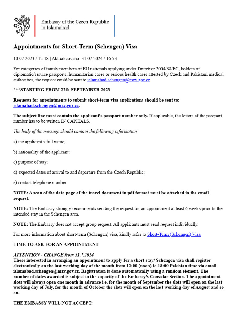 Appointments for Short-Term (Schengen) Visa _ Embassy of the Czech ...