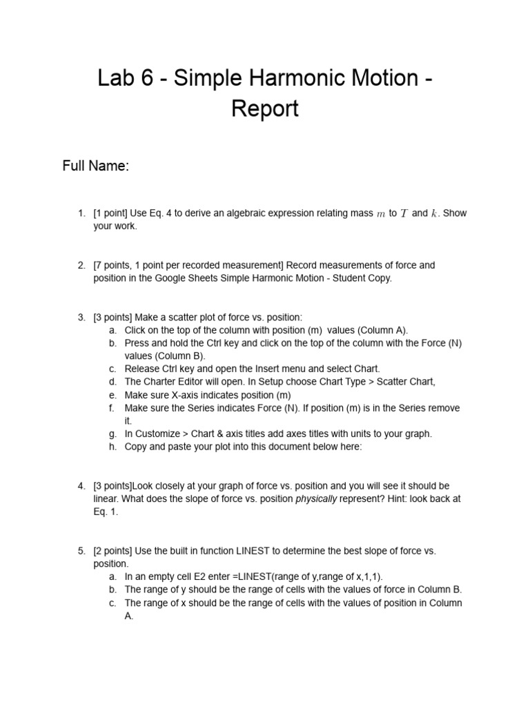 Simple Harmonic Motion Lab Report | PDF | Oscillation | Standard Score