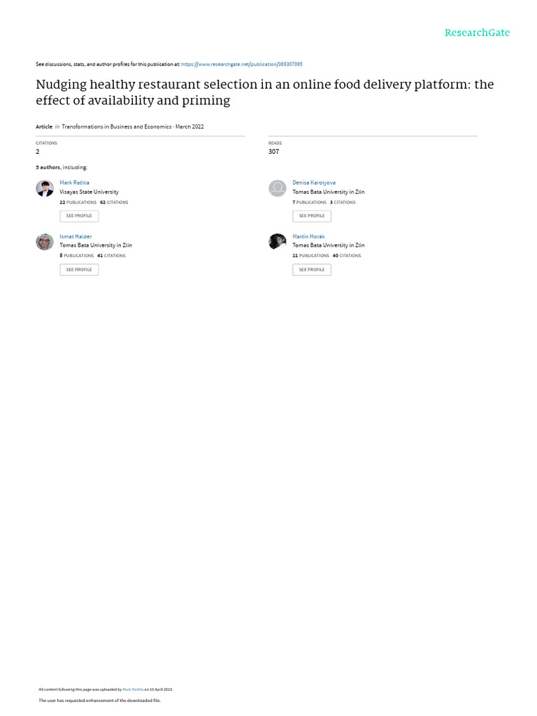 Nudging Healthy Restaurant Selection in An Online Food Delivery ...