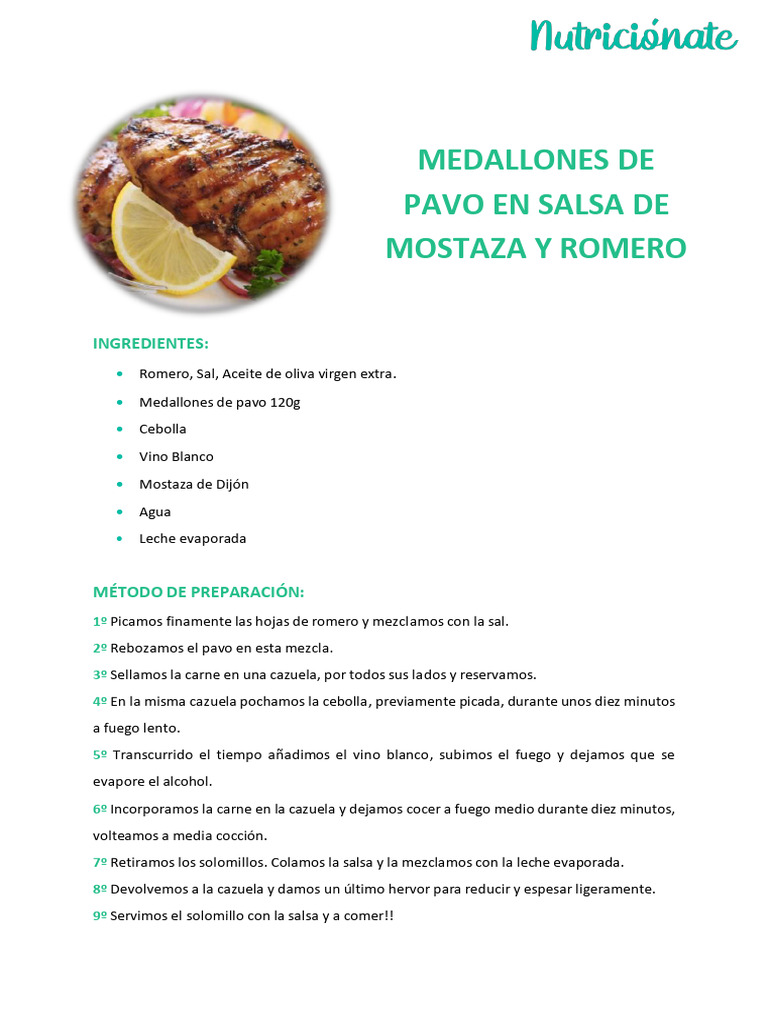 Medallones de Pavo en Salsa de Romero | PDF