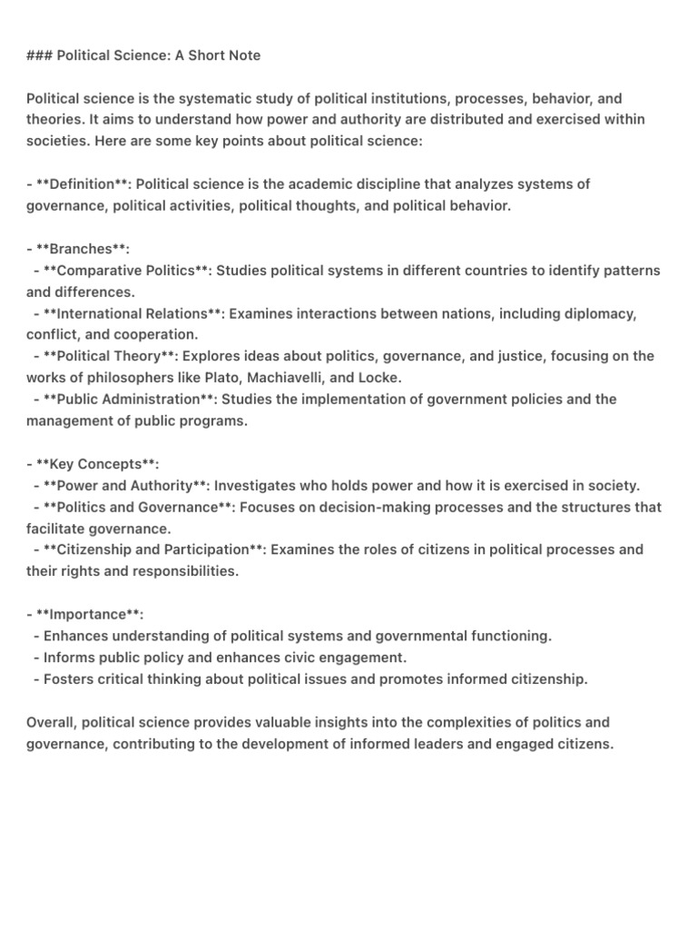 Political Science A Short Note | PDF
