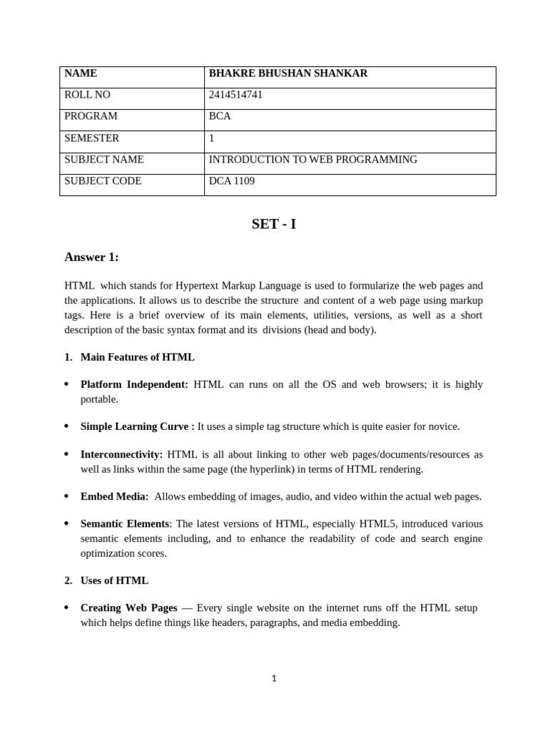 DCA1109 & INTRODUCTION TO WEB PROGRAMMING-Bhushan 266 | PDF | Html | World Wide Web