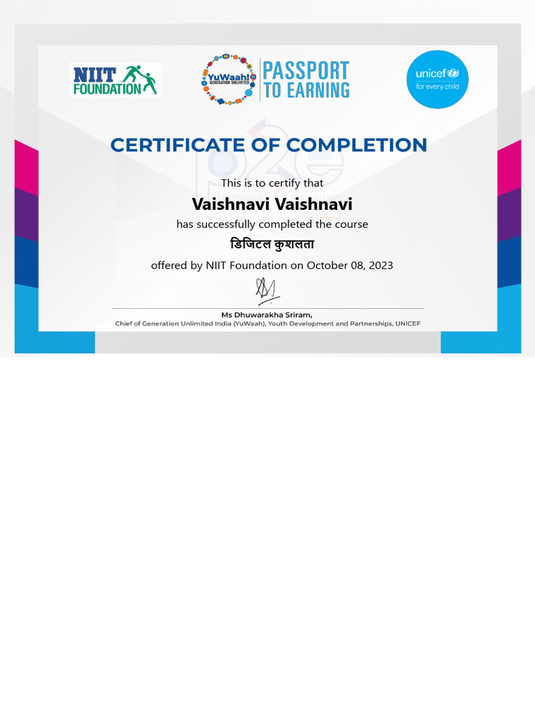 NIIT Foundation Course Completion Certificate | PDF