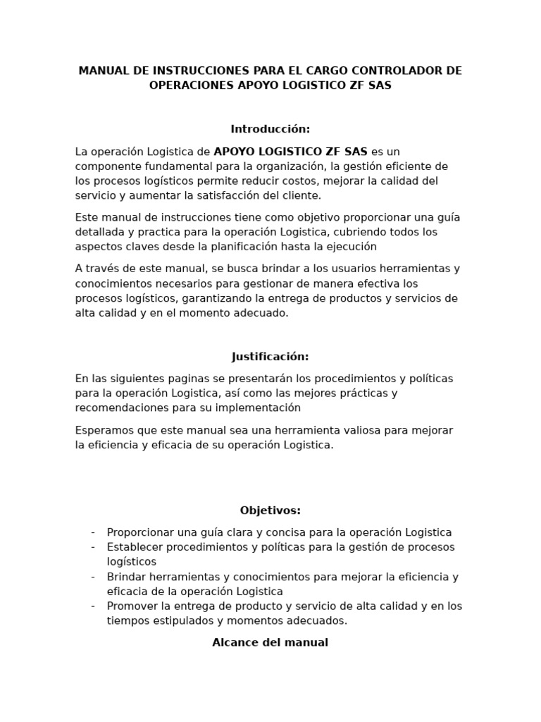 Manual de Instrucciones para El Cargo Controlador de Operaciones Apoyo ...