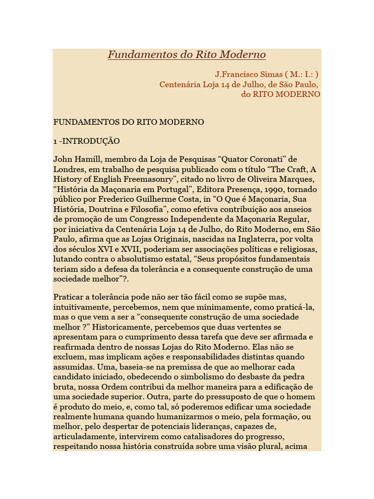 Fundamentos do Rito Moderno na Maçonaria | PDF | Maçonaria | Iluminismo